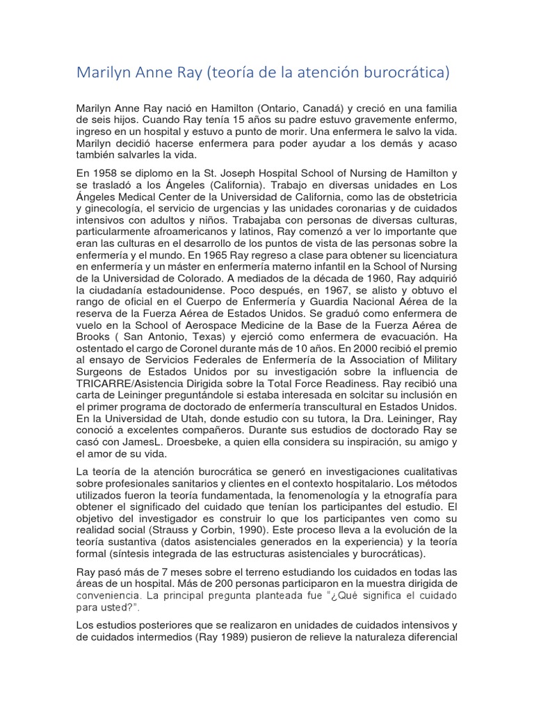 Historia de Marilyn Anne Ray Enfermera | PDF | Enfermería | Mente