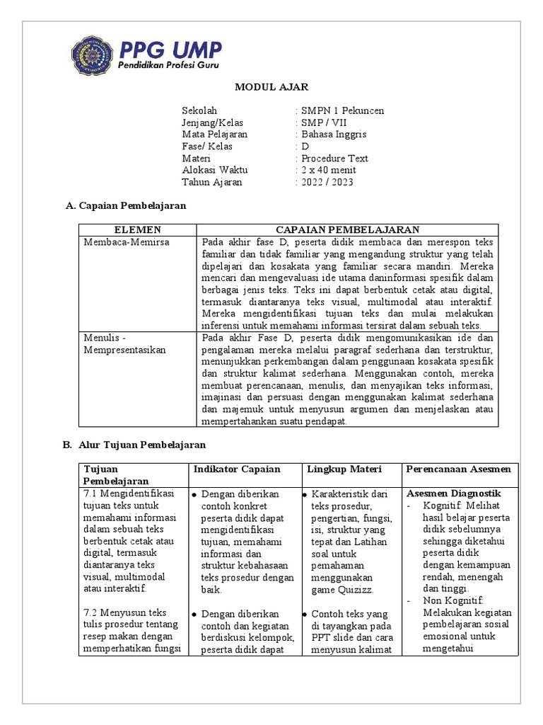 Modul Ajar Procedure | PDF | Food And Drink