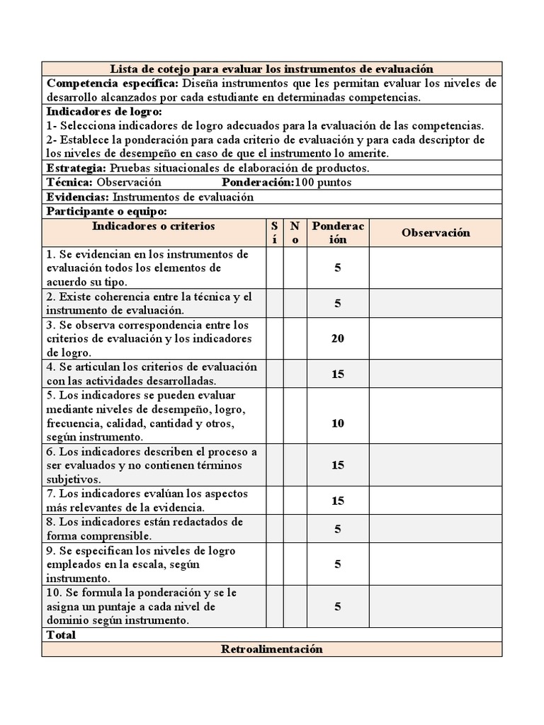 Lista de Cotejo para Evaluar Los Instrumentos de Evaluación | PDF