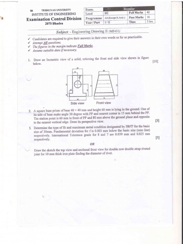 Engineering Drawing II Questions | PDF