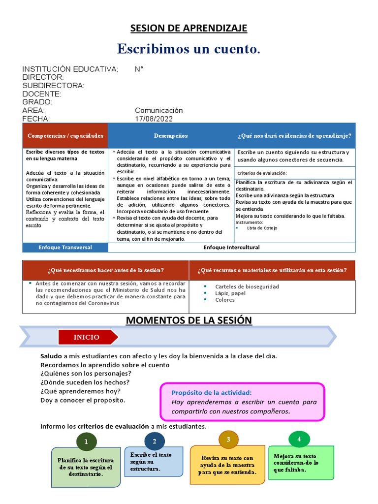 Escribimos Un Cuento | PDF | Evaluación | Aprendizaje