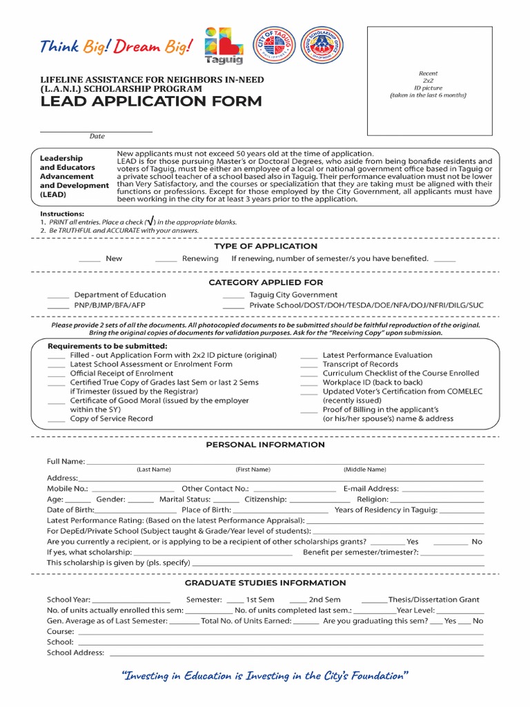 Lead Application Form 2023 | PDF
