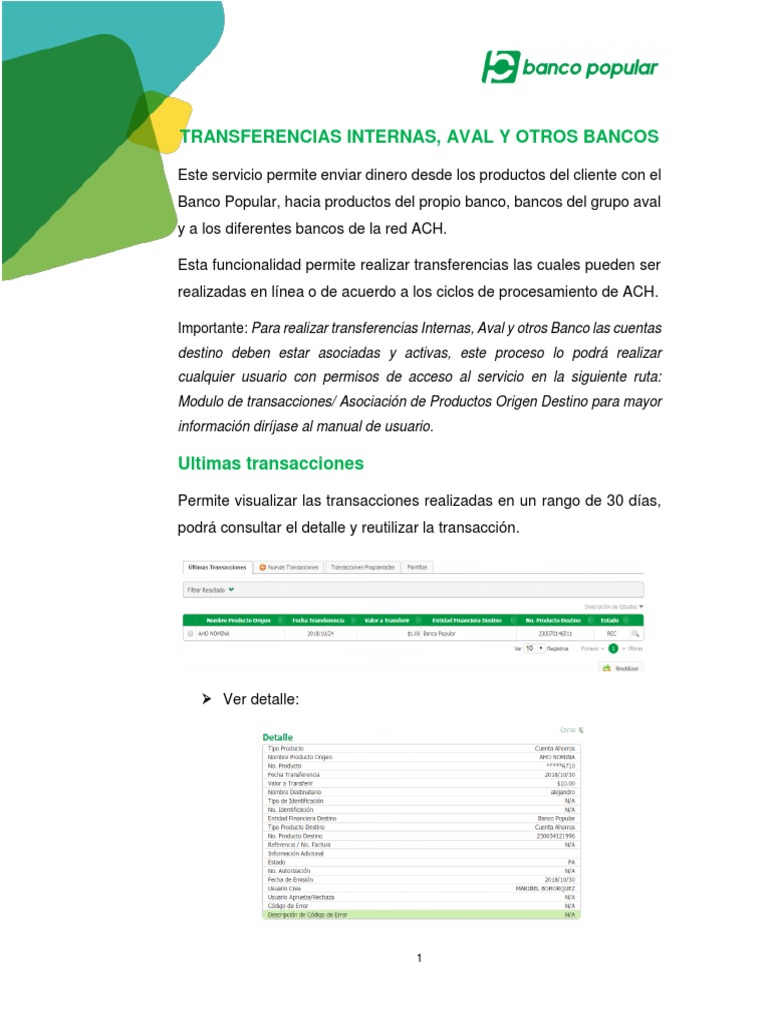 Transferencias Internas, Aval Y Otros Bancos | PDF