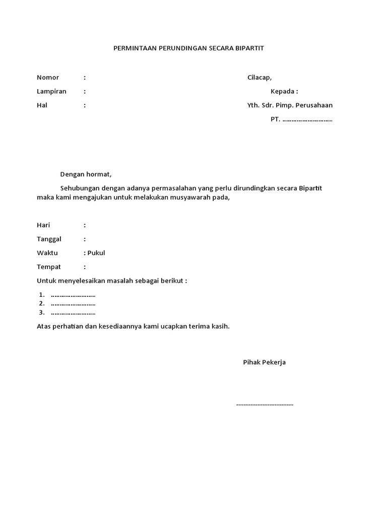 Surat Permintaan Perundingan Secara Bipartit | PDF