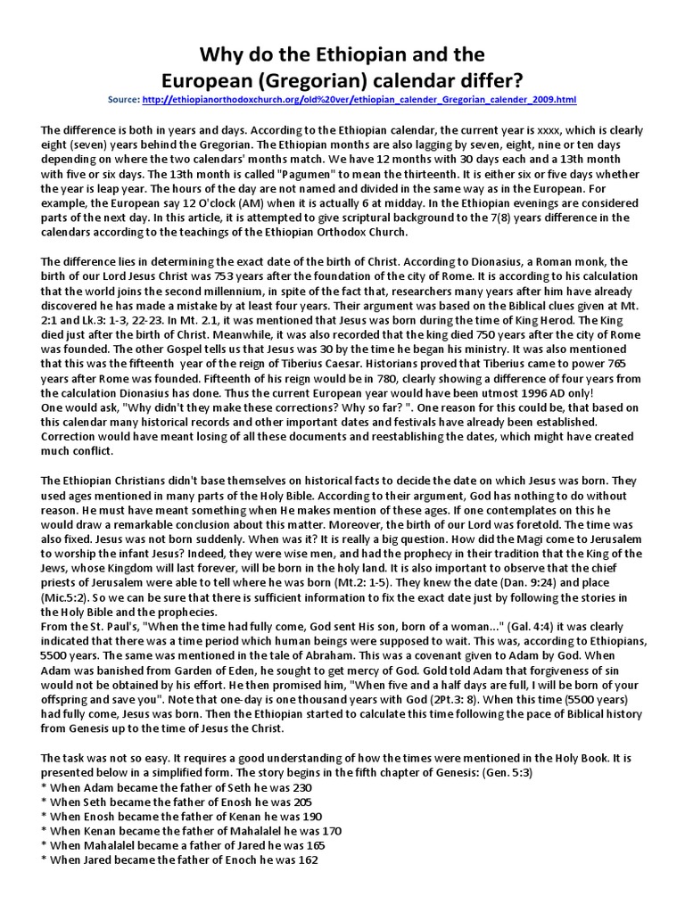 Ethiopian vs. Gregorian Calendar Differences | PDF | Adam | Jesus