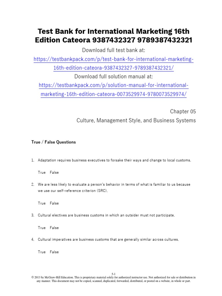 International Marketing 16th Edition Cateora Test Bank 1 | PDF ... International Marketing 16th Edition Cateora Test Bank 1 | PDF ...