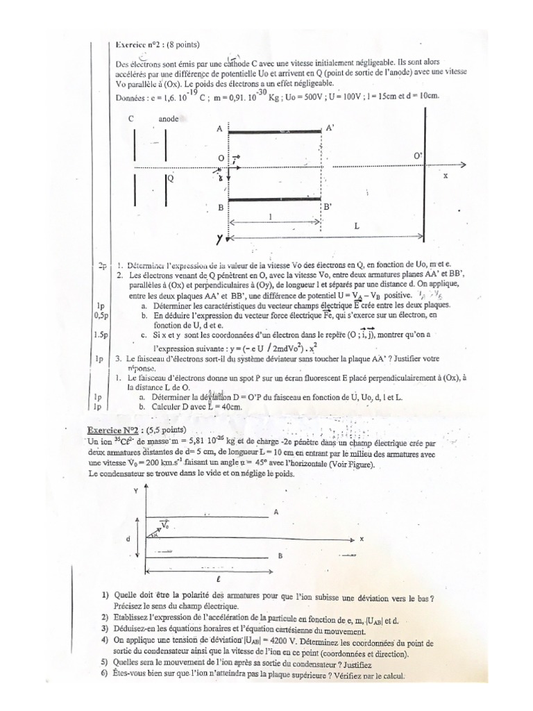 Accélérés Par Une Différence de Potentielle Uo Et Arrivent en Q (Point ...