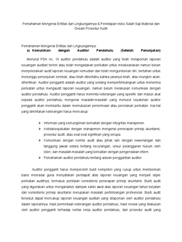 Pemahaman Mengenai Entitas Dan Lingkungannya | PDF