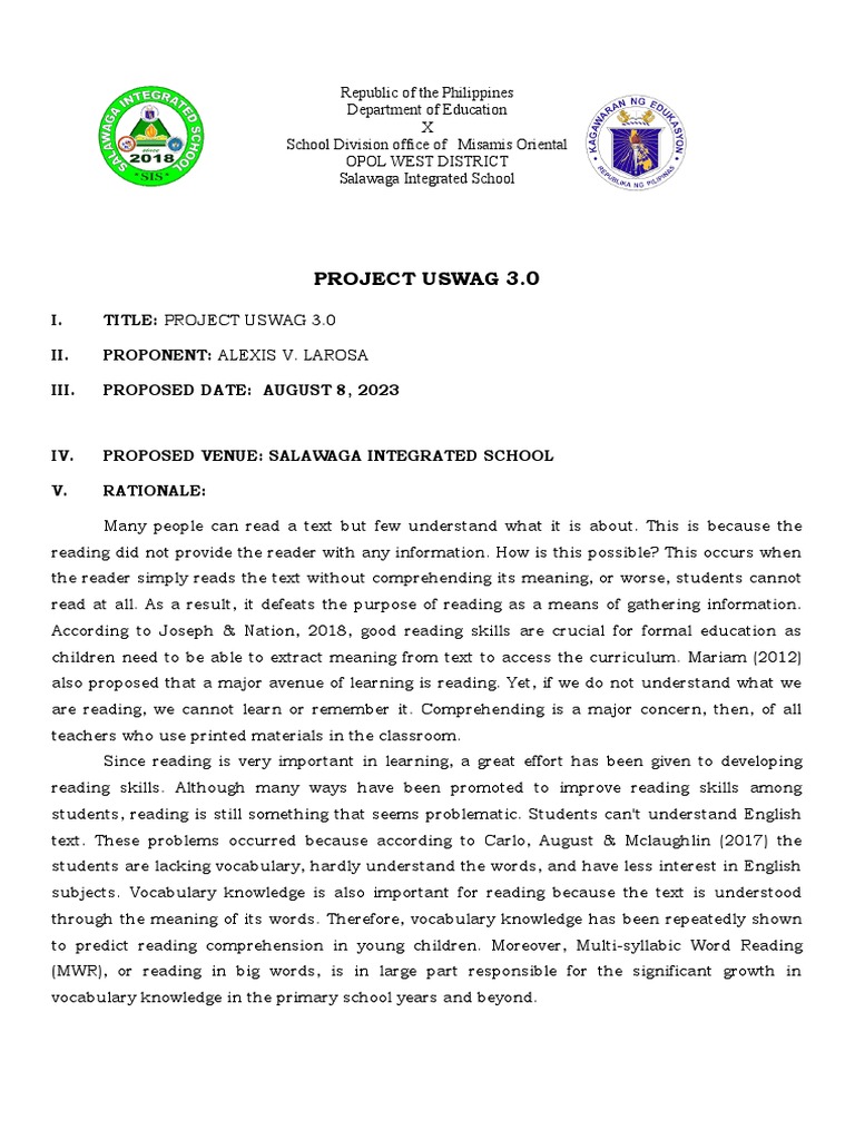 PROJECT PROPOSAL-IN-READING-FOR-SY-2022-2023 | PDF
