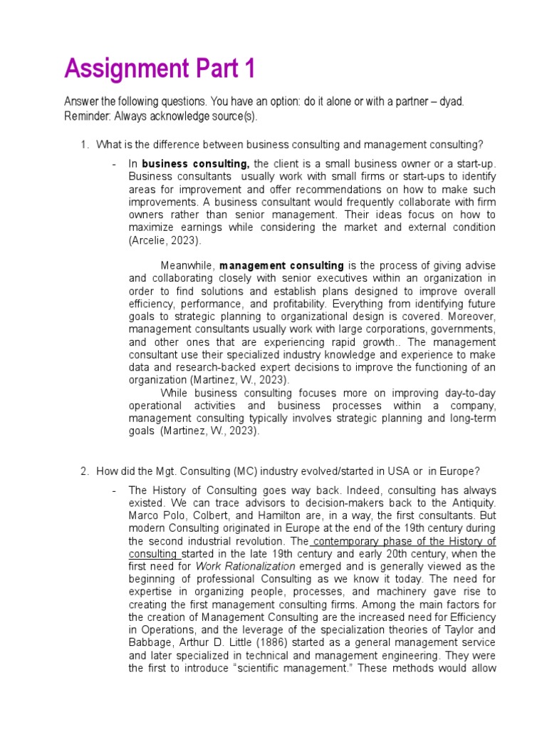 Catambacan - Pt. 1 Assignment | PDF | Consultant | Business