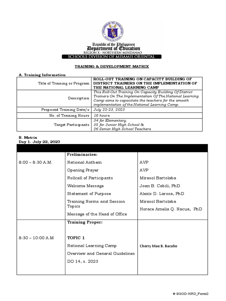 Training-Matrix-NLC-CAPACITY-BUILDING-district (1) | PDF