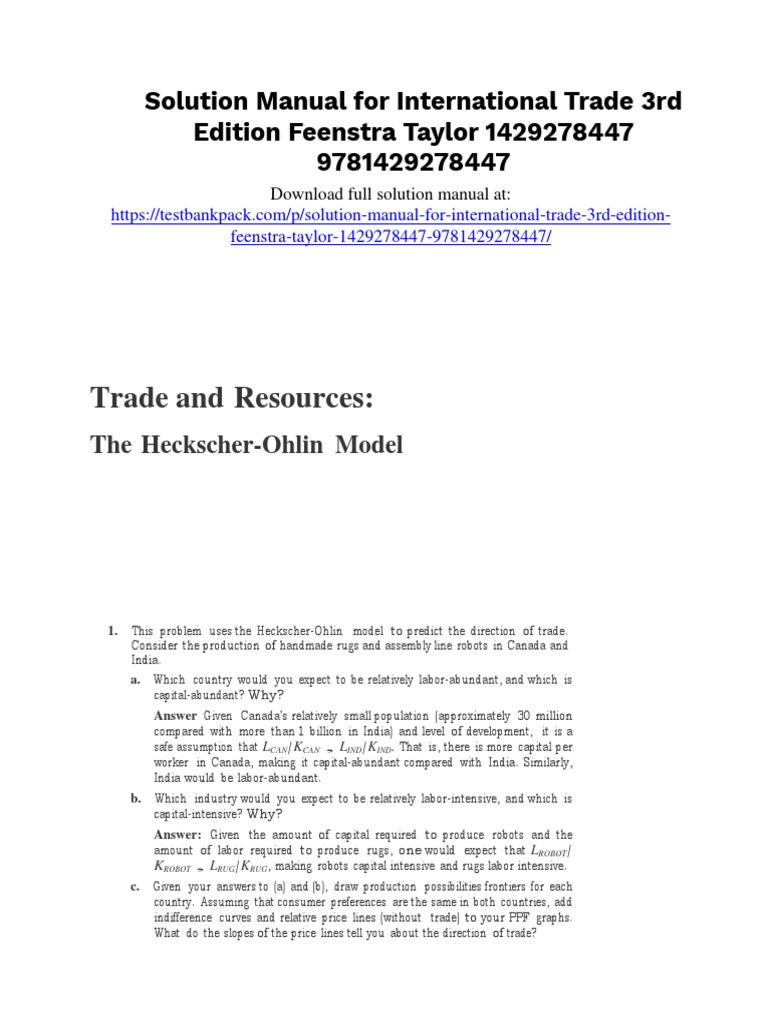 International Trade 3rd Edition Feenstra Solutions Manual 1 | PDF