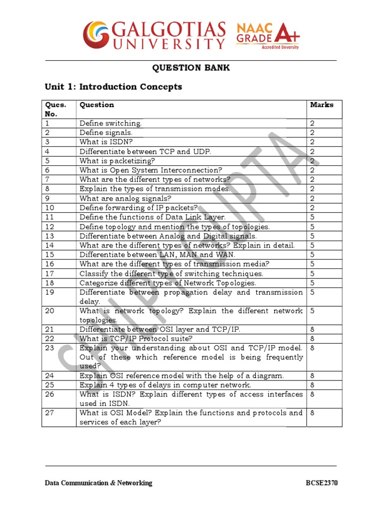 DCN Question Bank | PDF | Computers