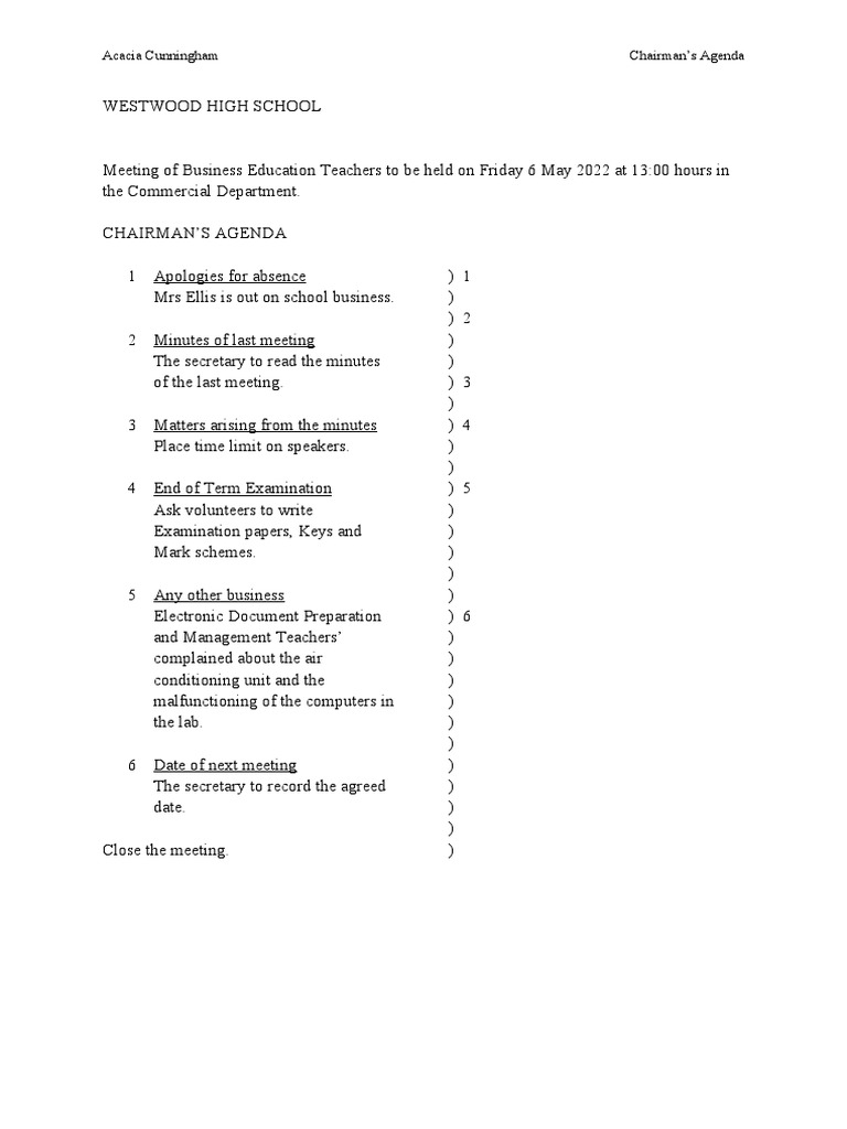 Chairman's Agenda Sba Acacia Cunningham 9S | PDF