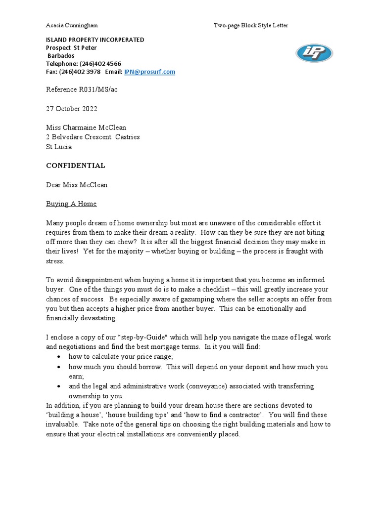 Two-Page Block Style Letter Sba 1 | PDF