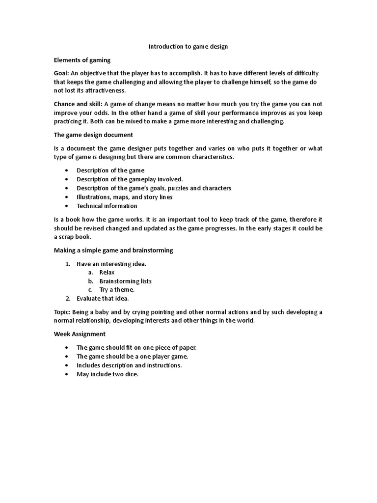 Introduction To Game Design | PDF