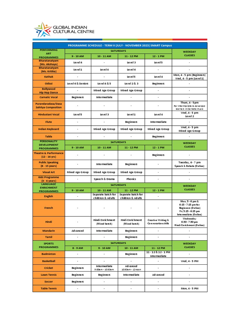 GICC Term II Class Schedule 2023 | PDF