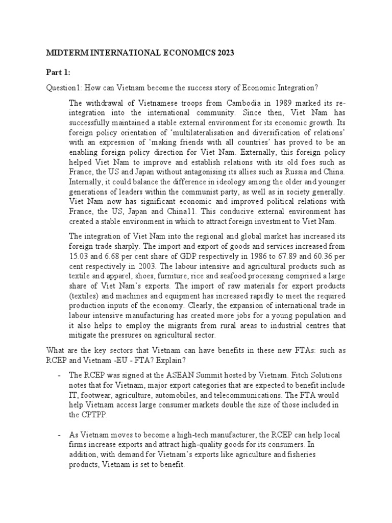 Midterm International Economics 2023 | PDF | Economies Of Scale | Vietnam