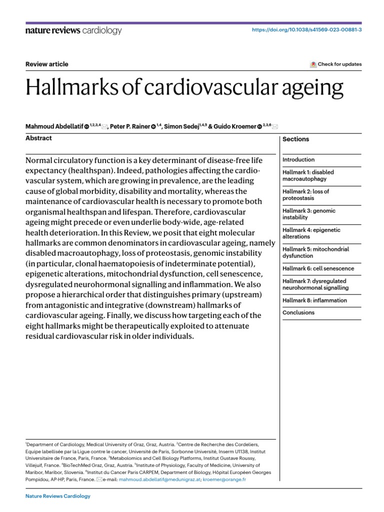 Hallmarksofcardiovascularageing Nat Rev Card 2023 | PDF