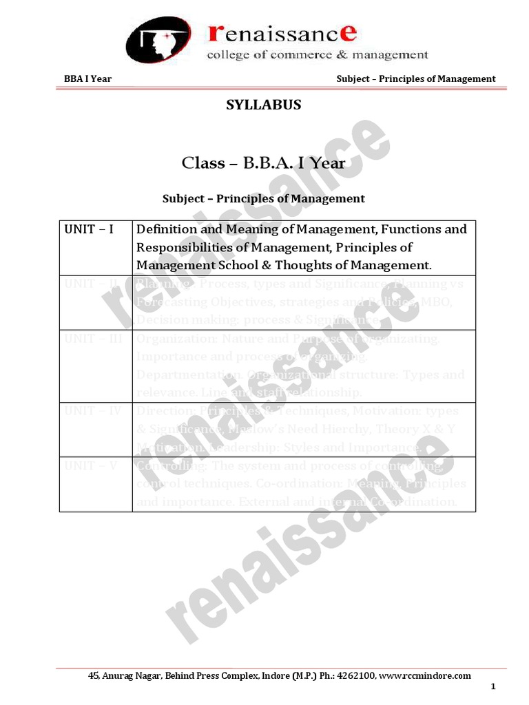 Principles of Management Syllabus BBA I Year | PDF | Science | Knowledge