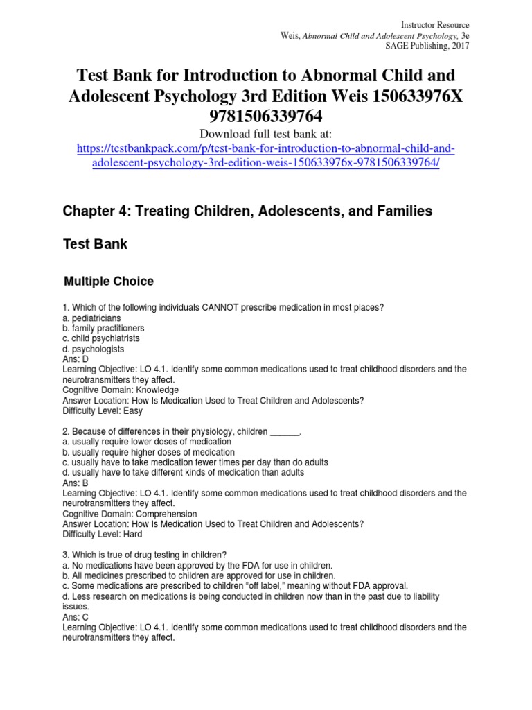 Introduction To Abnormal Child and Adolescent Psychology 3rd Edition ...