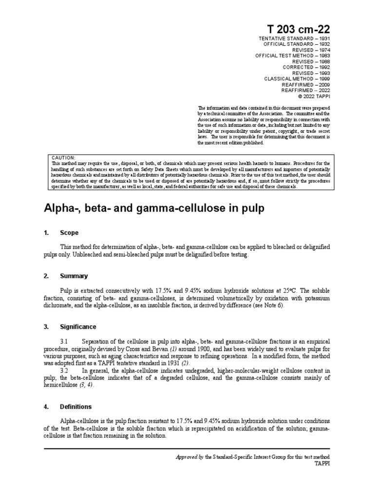 Tappi T203 Alfa, Beta y Gamma Celulosa en Pulpas | PDF
