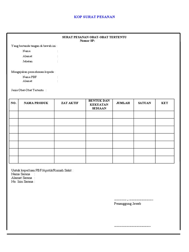 Surat Pesanan Obat Khusus | PDF
