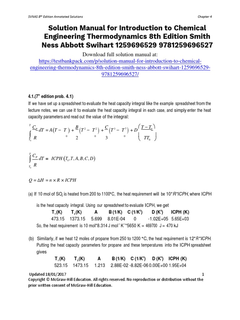 Introduction To Chemical Engineering Thermodynamics 8th Edition Smith ...