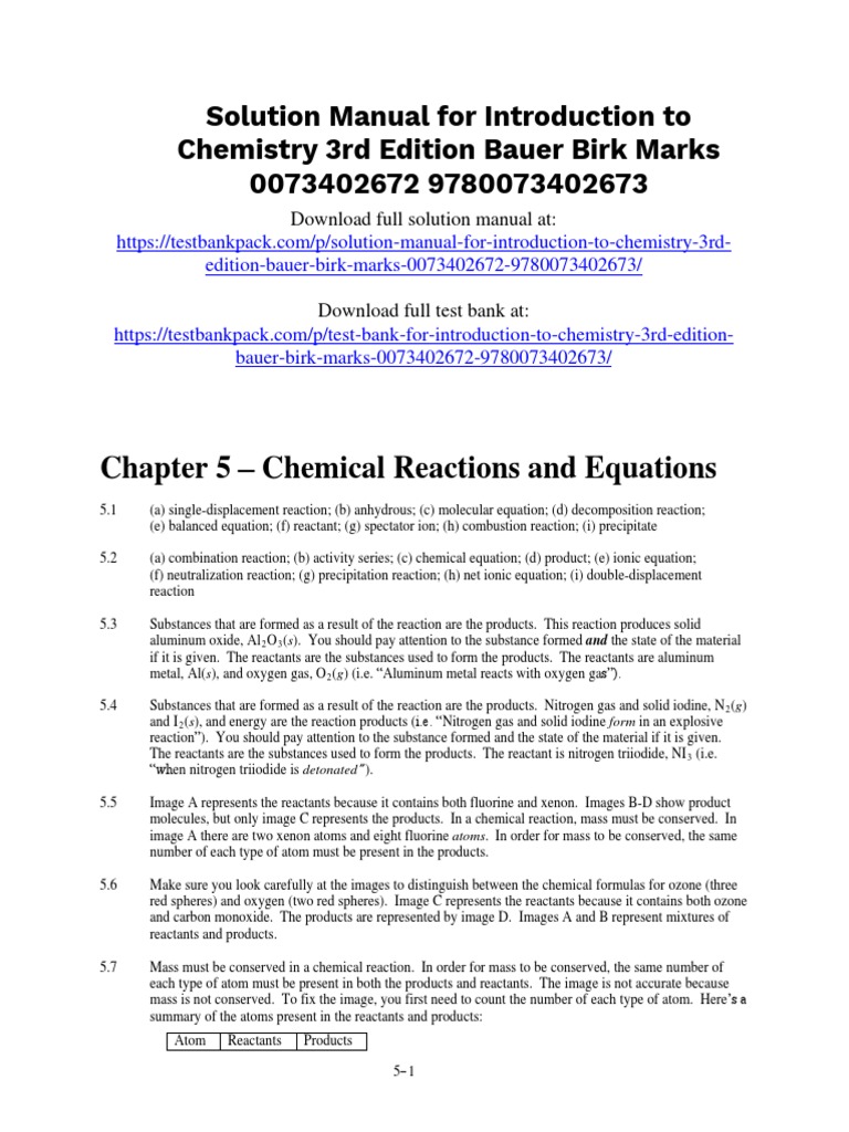 Introduction To Chemistry 3rd Edition Bauer Solutions Manual 1 | PDF ...