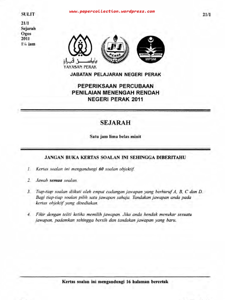 PMR Sejarah 2011 Exam Answers | PDF