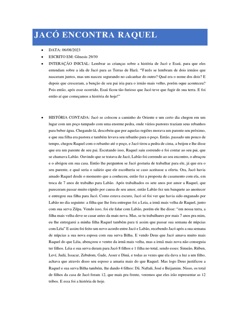 Jacó Encontra Raquel | PDF | Jacó | Lea