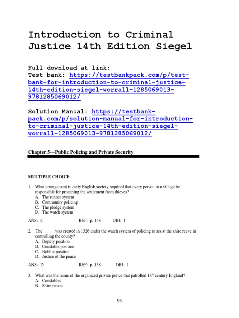 Introduction To Criminal Justice 14th Edition Siegel Test Bank 1 | PDF ...
