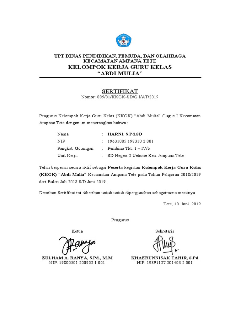 Sertifikat KKG 2019 | PDF