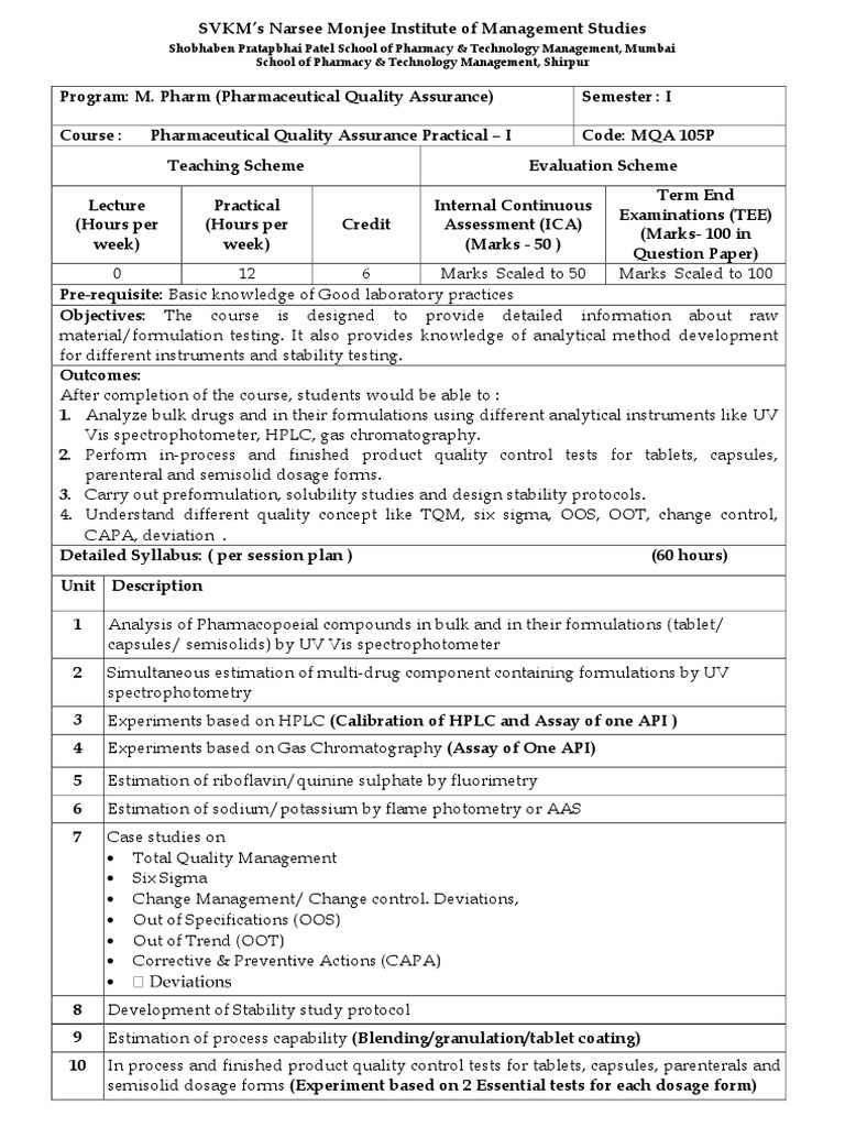 M. Pharm Quality Assurance Practical I | PDF | Tablet (Pharmacy ...