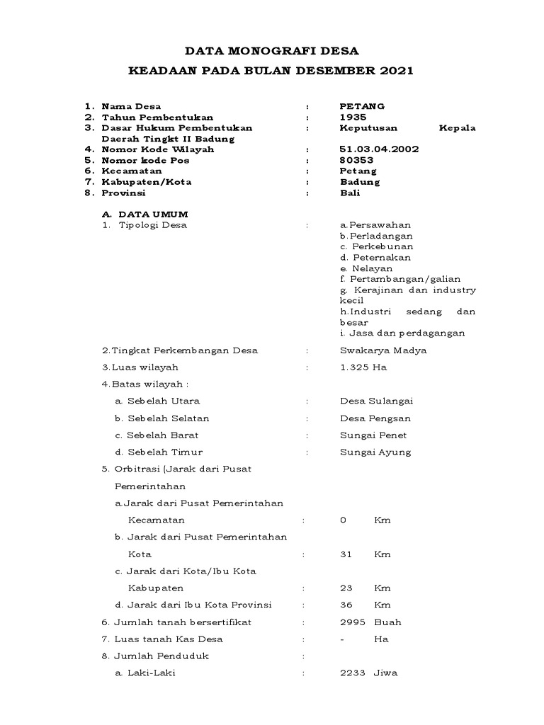 DATA MONOGRAFI DESA-dikonversi | PDF
