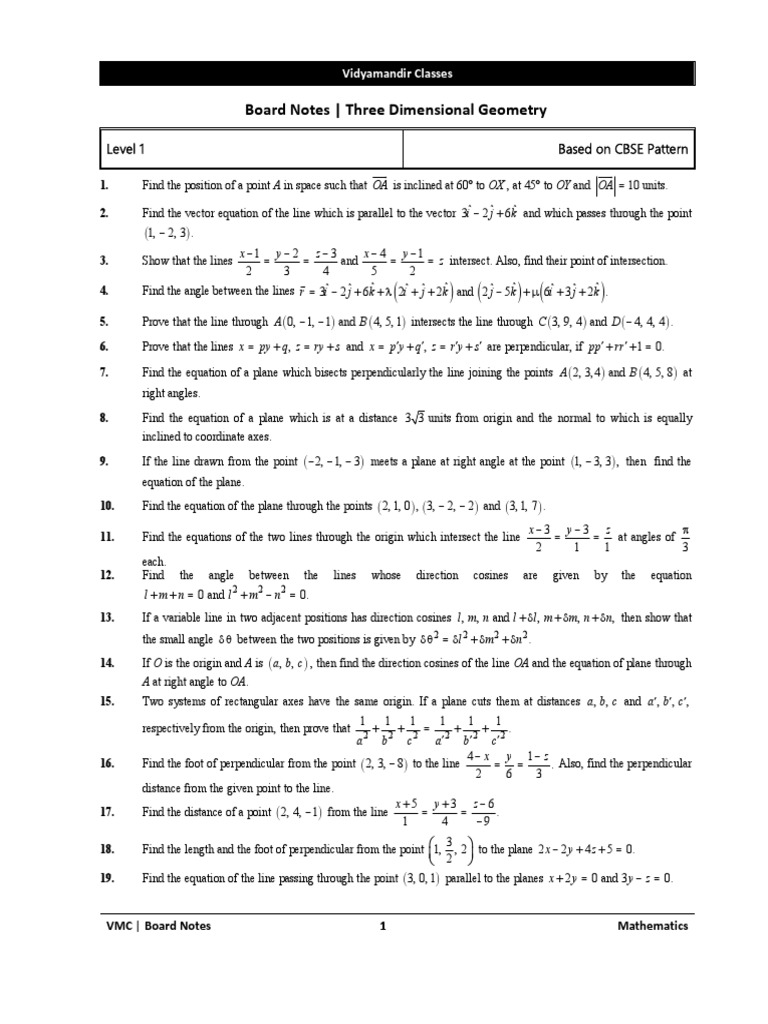 Three Dimensional Geometry | PDF | Teaching Methods & Materials