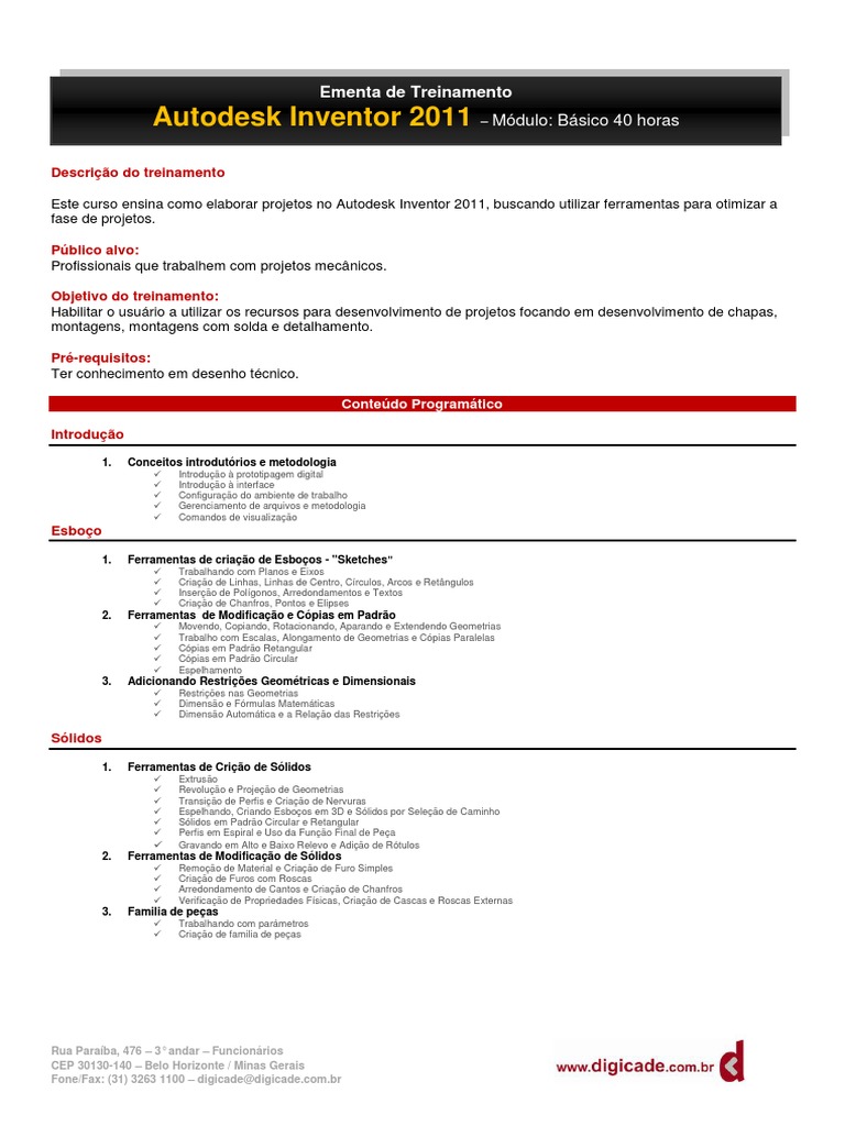 Ementa Inventor 2011 - Módulo Básico | PDF | Computadores