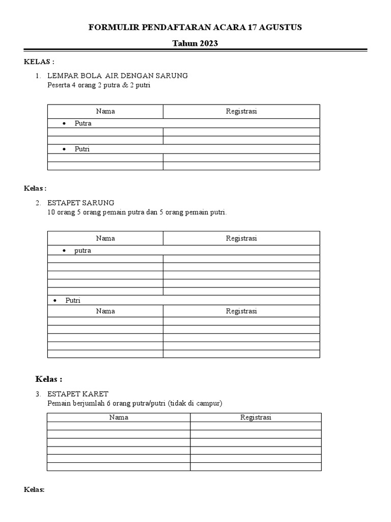 Formulir Pendaftaran 17 Agustus | PDF