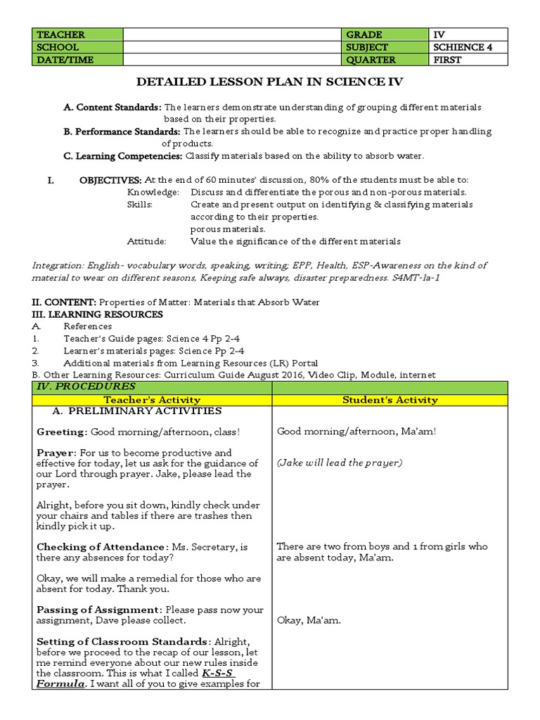 Science Lesson Plan for Grade 4 | PDF | Language Arts & Discipline