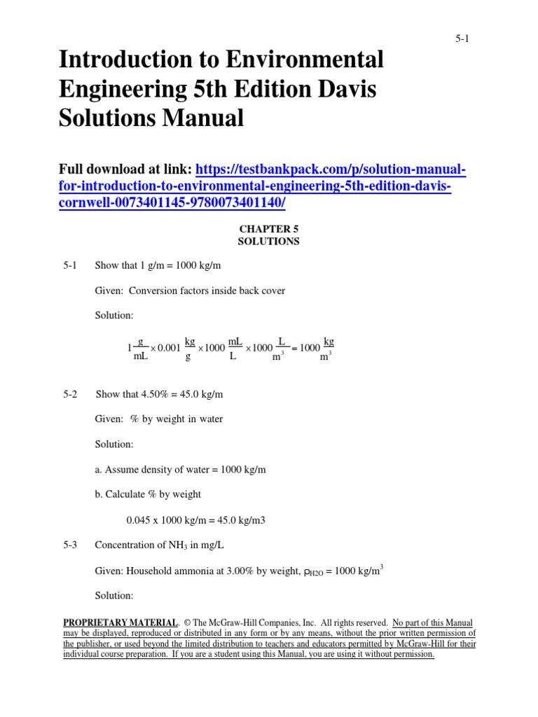 Introduction To Environmental Engineering 5th Edition Davis Solutions ...