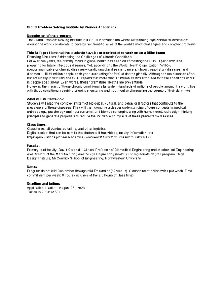 Pioneer Global Problem Solving | PDF