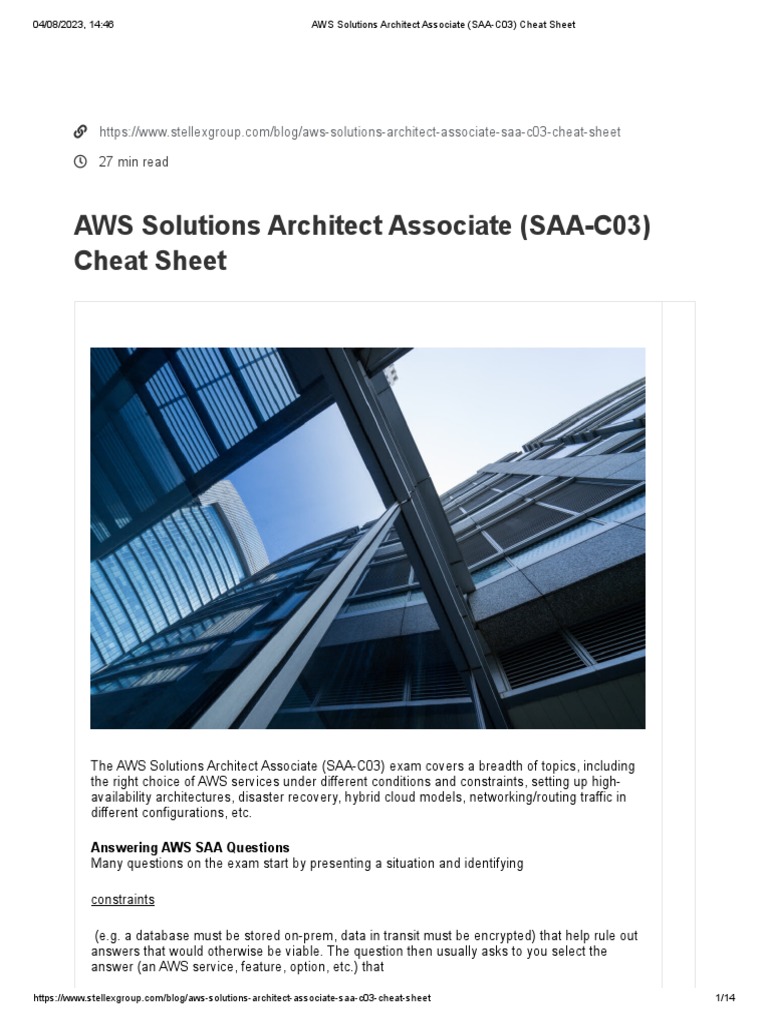 AWS Solutions Architect Associate (SAA-C03) Cheat Sheet | PDF