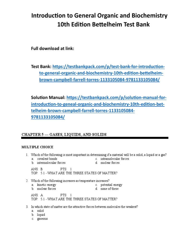 Introduction To General Organic and Biochemistry 10th Edition ...