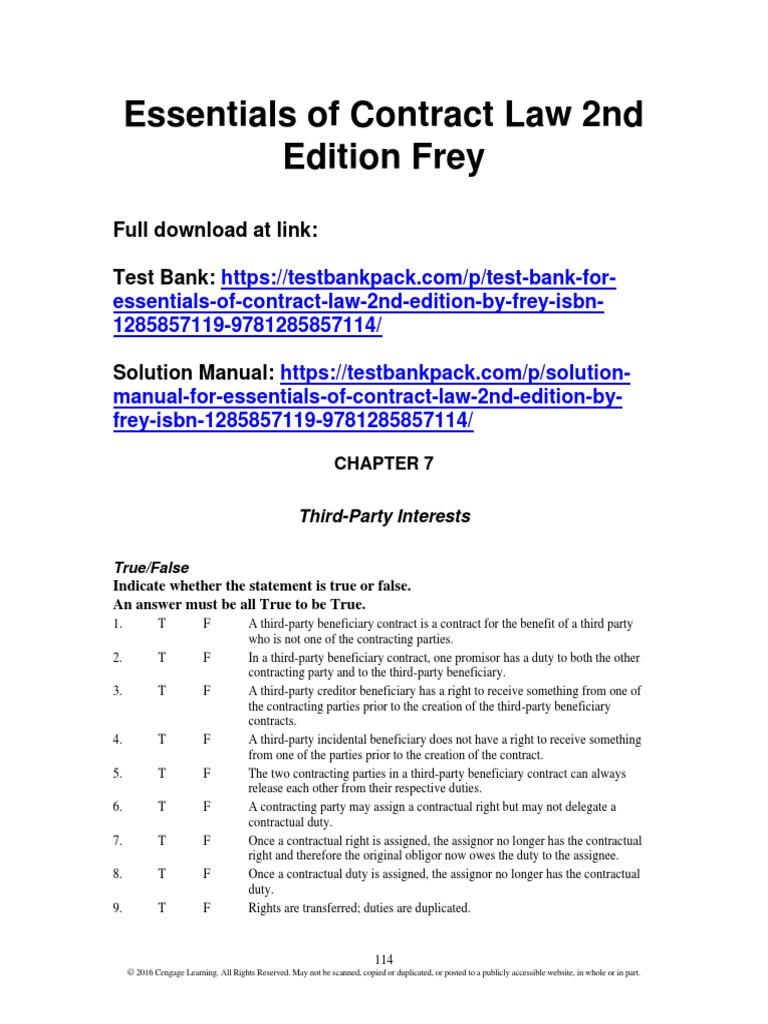 Essentials of Contract Law 2nd Edition Frey Test Bank Download | PDF ...