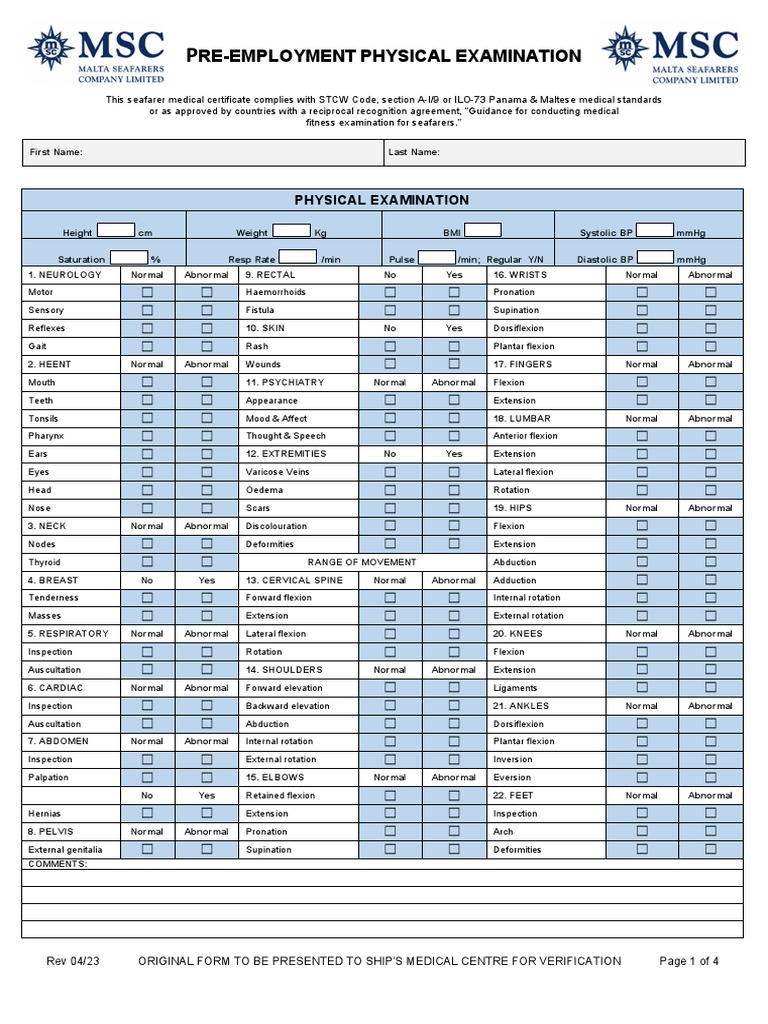 PEME_Medical Examination_Rev 05-23_Final | PDF