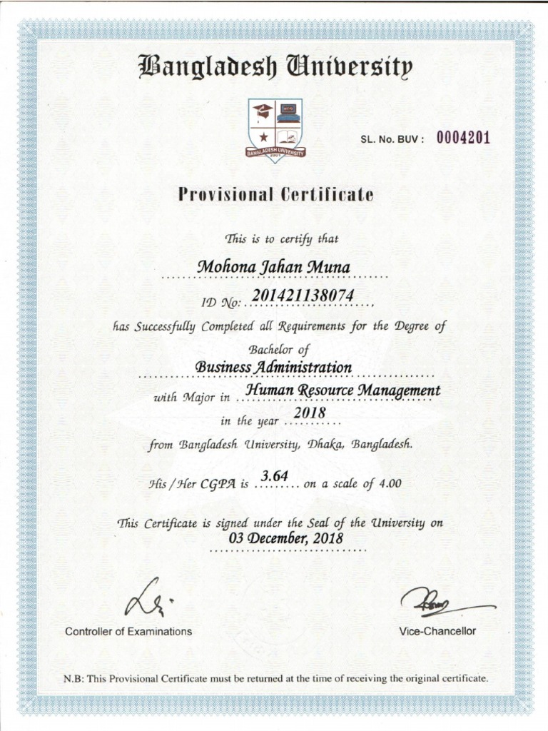Bachelors Certificate | PDF