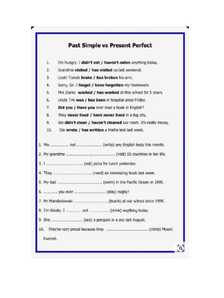 Simple Past Vs Present Perfect Exercises | PDF