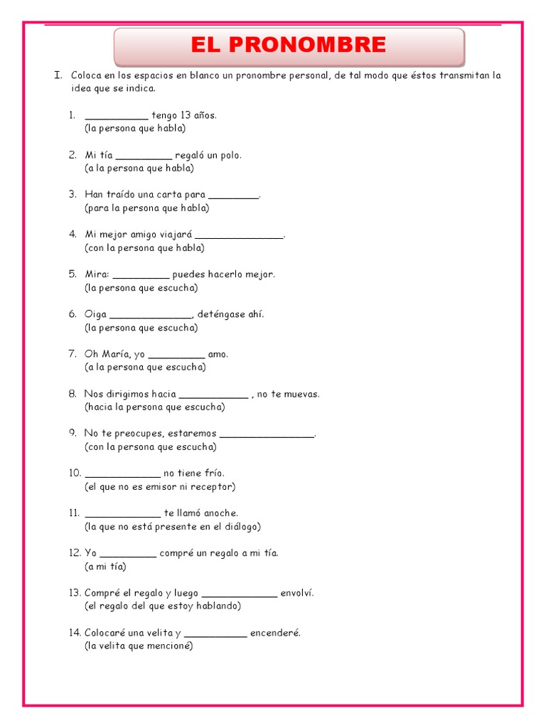 Ejercicios de Pronombres Personales | PDF
