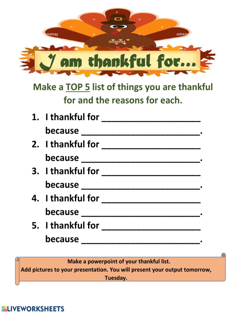 I Am Thankful For : Make A TOP 5 List of Things You Are Thankful For ...