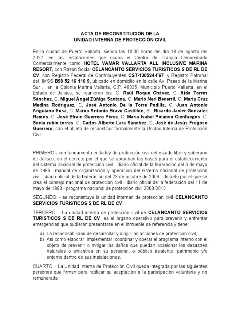 3a - Acta Constitutiva de La Unidad Interna de Protección Civil Original | PDF